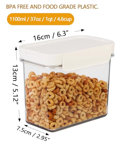 Besmal Cereal Storage Container with Airtight Lid Pour Spout Measuring Cup Plastic Air Tight Small Container for Dry Food, Pet Food Clear Rice dispenser 1.1L/37.2oz 1Qt