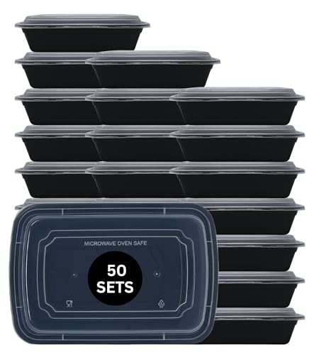 EJY IMPORT Rectangular And Round Meal Prep Food Containers with Lids - Stackable - Dishwasher/Microwave/Freezer Safe - One Compartment Box - Reusable Storage - 50 Sets (38 OZ - 50 SETS - RECTANGLE)
