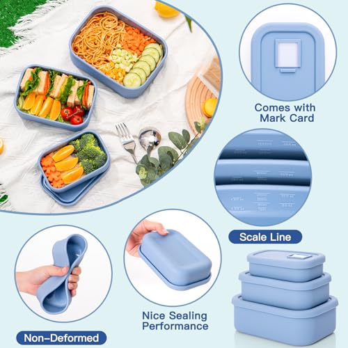 iArtker Silicone Food Storage Containers, Set of 3 Leakproof Storage Bento Box with Lids, BPA Free