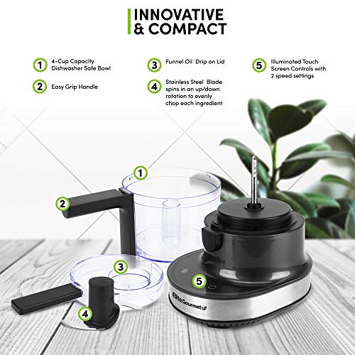 Elite Gourmet EMC4423 Maxi-Matic Patented Electric HoverChop Vegetable Food Prep Processor Chopper, Up/Down Chopping Motion, Chop, Grind, Emulsify, Puree, Mince, Touch Screen Keypad