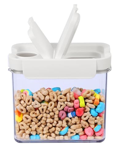 Besmal Cereal Storage Container with Airtight Lid Pour Spout Measuring Cup Plastic Air Tight Small Container for Dry Food, Pet Food Clear Rice dispenser 1.1L/37.2oz 1Qt
