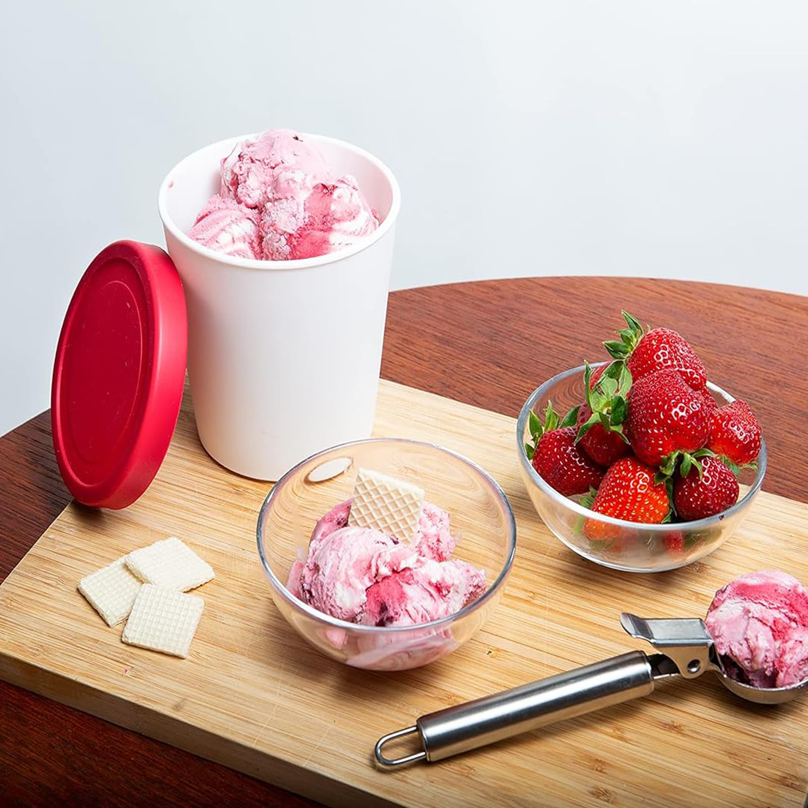 CasaVibe Ice Cream Containers for Homemade Ice Cream (2 Pcs) - Reusable Ice Cream Storage Containers for Freezer - Leak-Free Ice Cream Containers with Lids (Silicone), Red