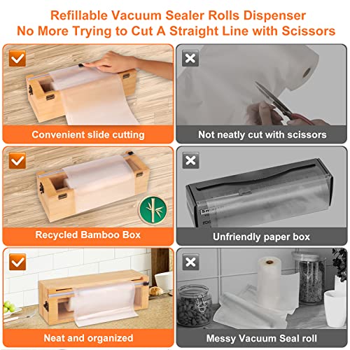 Reusable Vacuum Sealer Bags Dispenser, Rolls Keeper with Built-in Cutter, Come with 8'' x 50’ Rolls for Food Saver, Commercial Grade, BPA Free and Heavy Duty