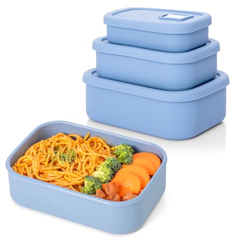 iArtker Silicone Food Storage Containers, Set of 3 Leakproof Storage Bento Box with Lids, BPA Free