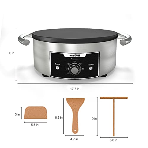 WantJoin Commercial Electric Crepe Maker 16“ 110V, Commercial Non Stick Electric Crepe Machine, 403 Stainless Steel Cooking Base 1700W