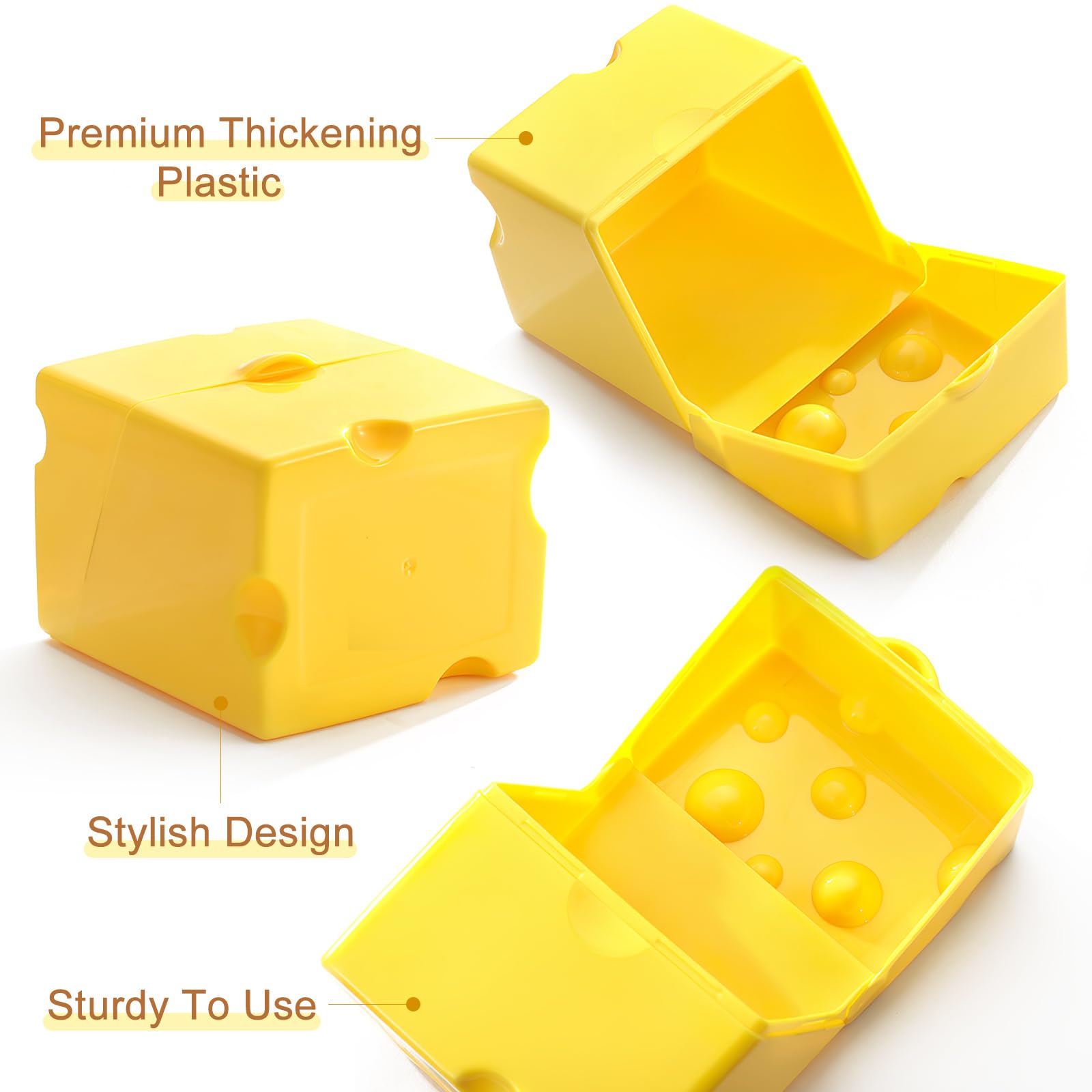 VOSAREA Sliced Cheese Storage Container with Flip Lid Cheese Shaped Sliced Cheese Box Holder Butter Saver Keeper Food Storage Organizer for Fridge Refrigerator Fruit Vegetable (4.13X3.93X3.14in)