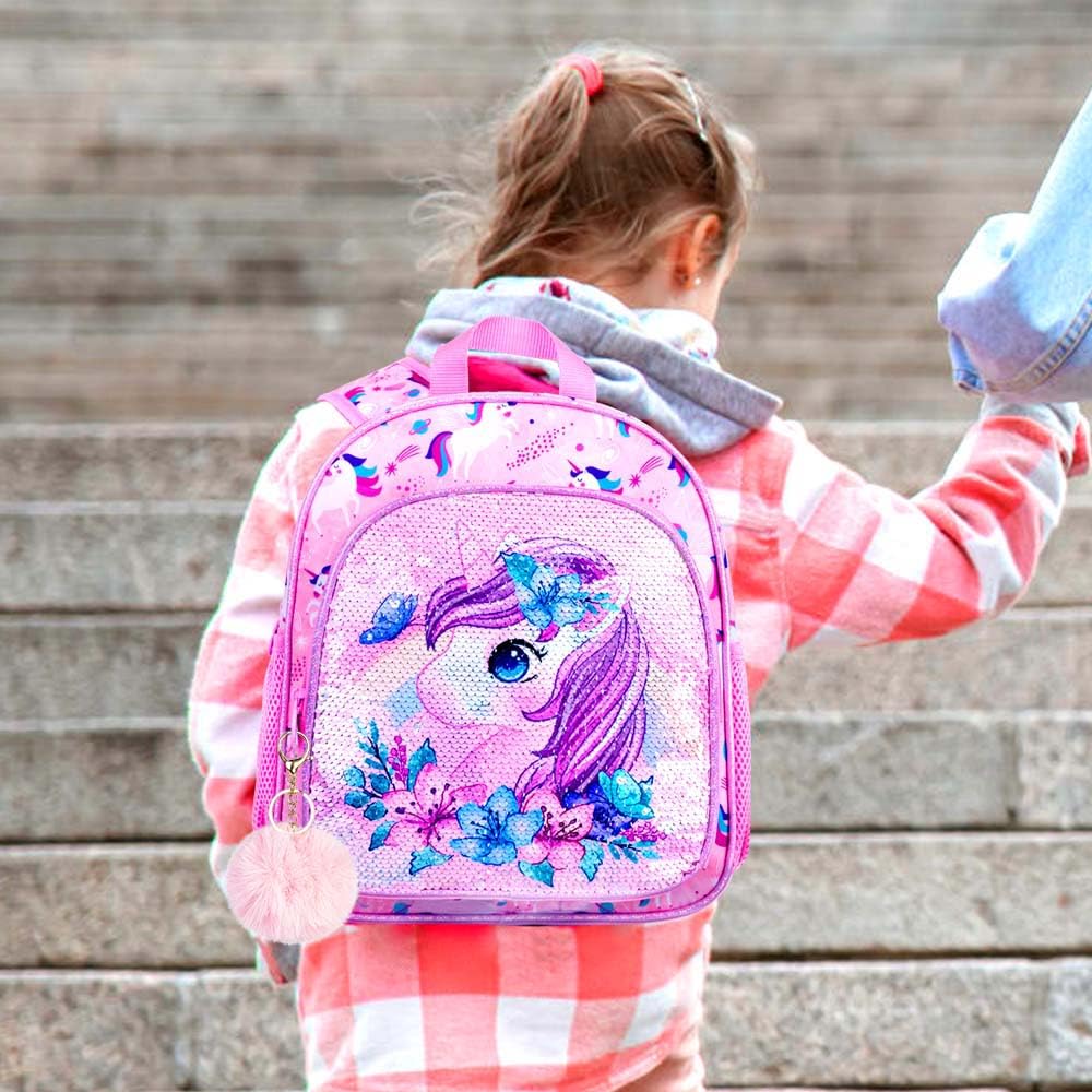 UFNDC Toddler Backpack for Girls, Kids Cute Unicorn Preschool Bookbag,Kindergarten Sequin School Bag