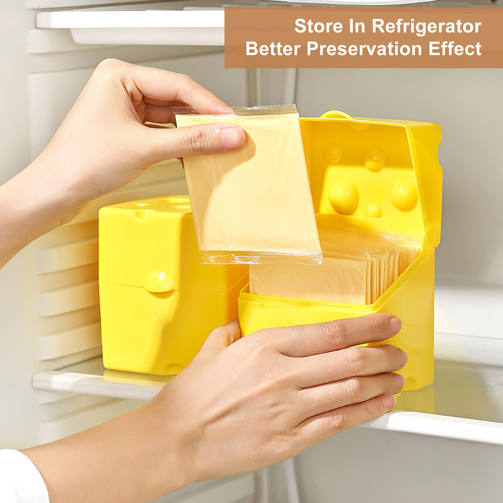 VOSAREA Sliced Cheese Storage Container with Flip Lid Cheese Shaped Sliced Cheese Box Holder Butter Saver Keeper Food Storage Organizer for Fridge Refrigerator Fruit Vegetable (4.13X3.93X3.14in)