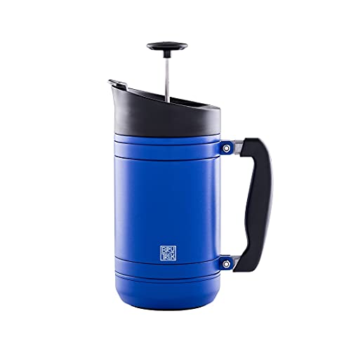 BruTrek BaseCamp Coffee Press - Double Wall Insulated Stainless Steel - Bru-Stop Technology, No Grounds in Coffee, No Spill Lid (Mountain Lake, 32 fl.oz)