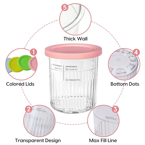 Turgorl NC500 NC501 Ice Cream Pint for Ninja Creami Deluxe Pints and Lids 4 Pack, 24 oz. food container for Ninja Delux Ice Cream Maker (Blue,Pink,Yellow,Green)