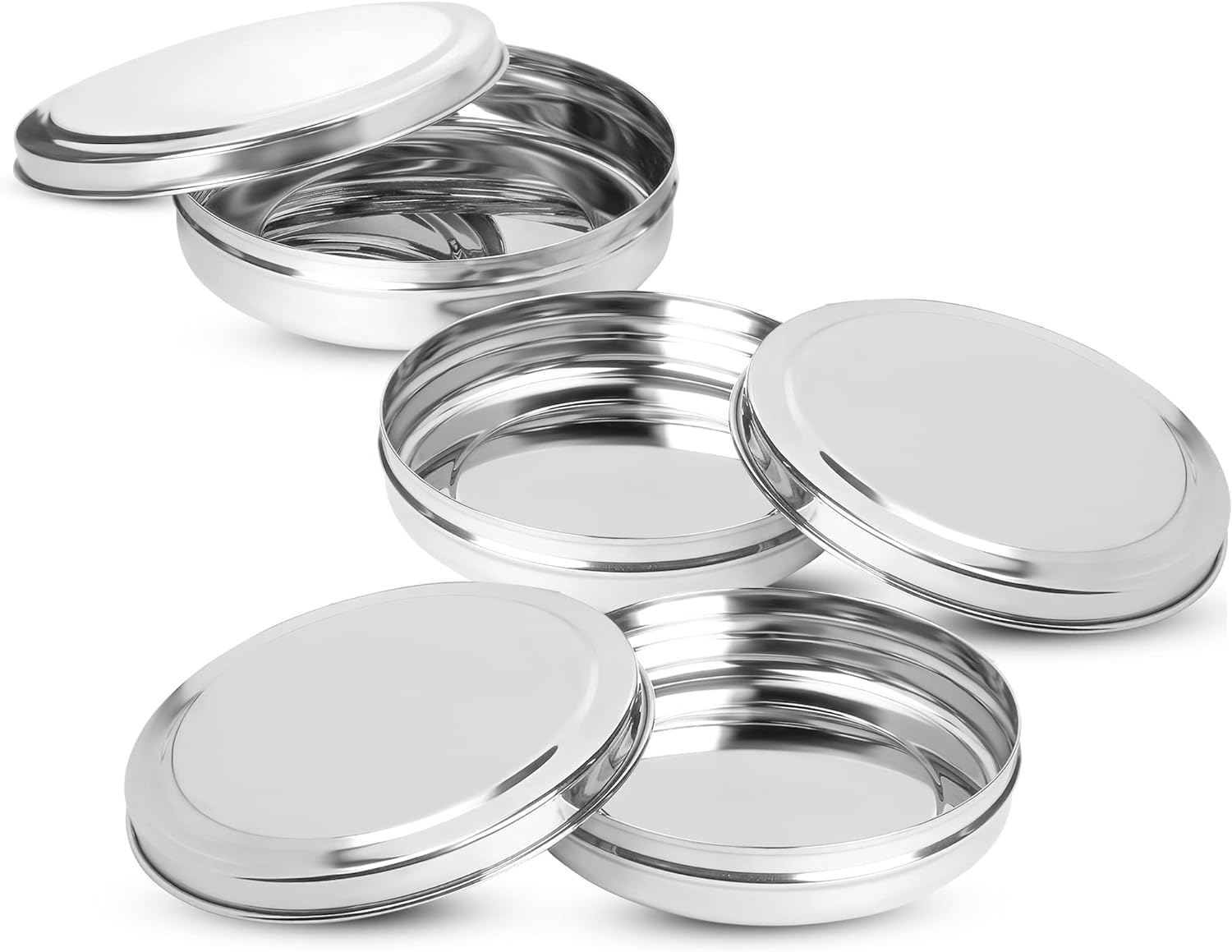 KSJONE Stainless Steel Chocolate Flat Slim and Sleek Canisters/Puri Dabba/Storage Containers Set of 3 Pcs Big Set (11 Oz, 14 Oz, 17 Oz)
