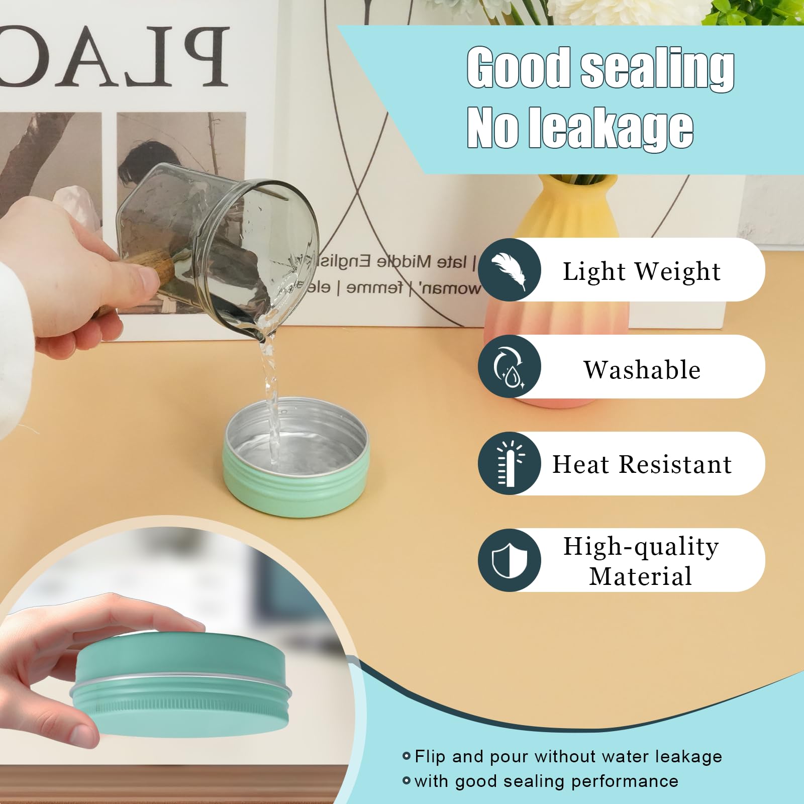 LIYAR 2 oz Tins with Lids for Salve 48 Pack Salve Tins 2oz Tins Container Round Cosmetic Tin Jars Ideal Candle Jars Aluminum Tin Cans with Screw Lids for Powder, Spice,Salve,Candles(Mint Green)