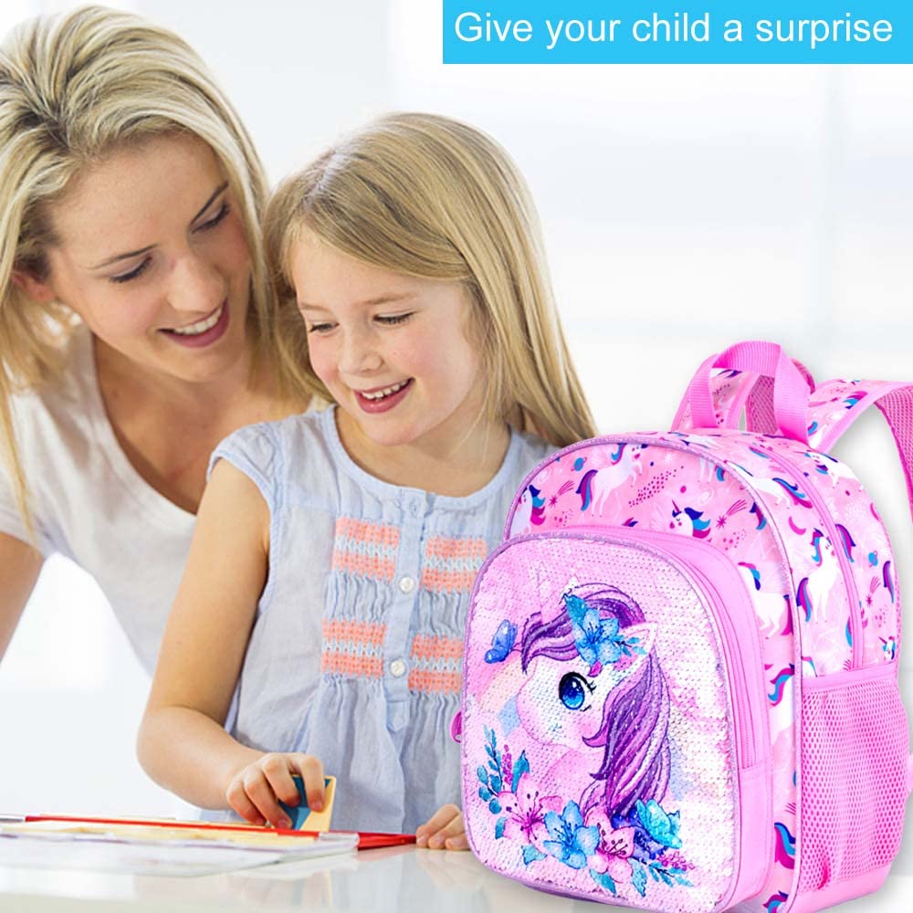 UFNDC Toddler Backpack for Girls, Kids Cute Unicorn Preschool Bookbag,Kindergarten Sequin School Bag