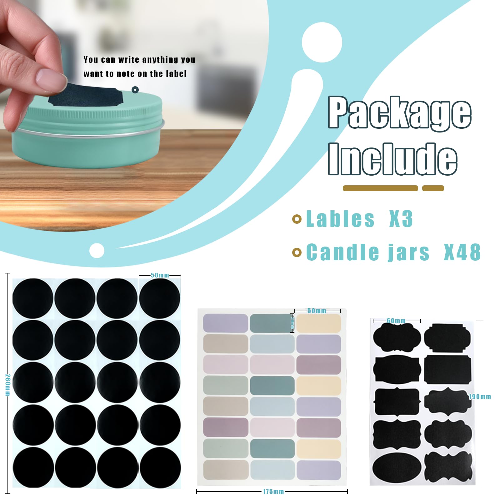 LIYAR 2 oz Tins with Lids for Salve 48 Pack Salve Tins 2oz Tins Container Round Cosmetic Tin Jars Ideal Candle Jars Aluminum Tin Cans with Screw Lids for Powder, Spice,Salve,Candles(Mint Green)