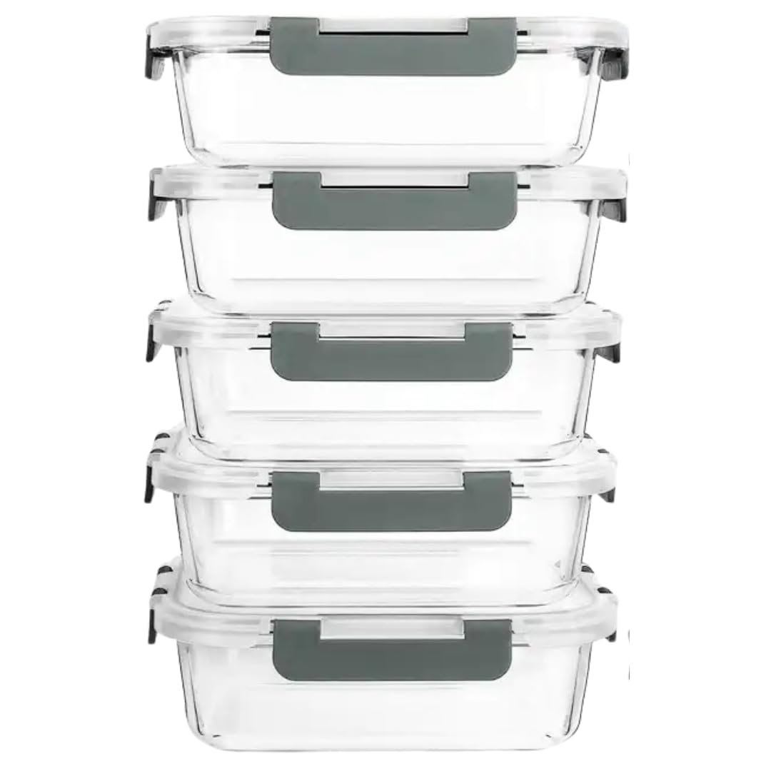 Amaxe Direct 5 Pack 36OZ Kitchen Leak-Proof Glass Food Storage Containers - Thick & Durable Glass Meal Prep Containers - Airtight Easy to Clean Glass Storage Containers with Lids