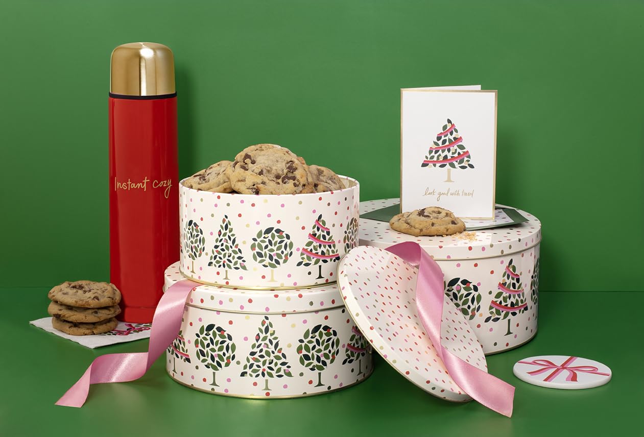 Kate Spade New York Decorative Tins with Lids, 3 Piece Nesting Tins, Small Medium & Large Metal Cookie Tins, Christmas Cookie Containers, Tins for Gift Giving and Storage, Evergreen Confetti Dot