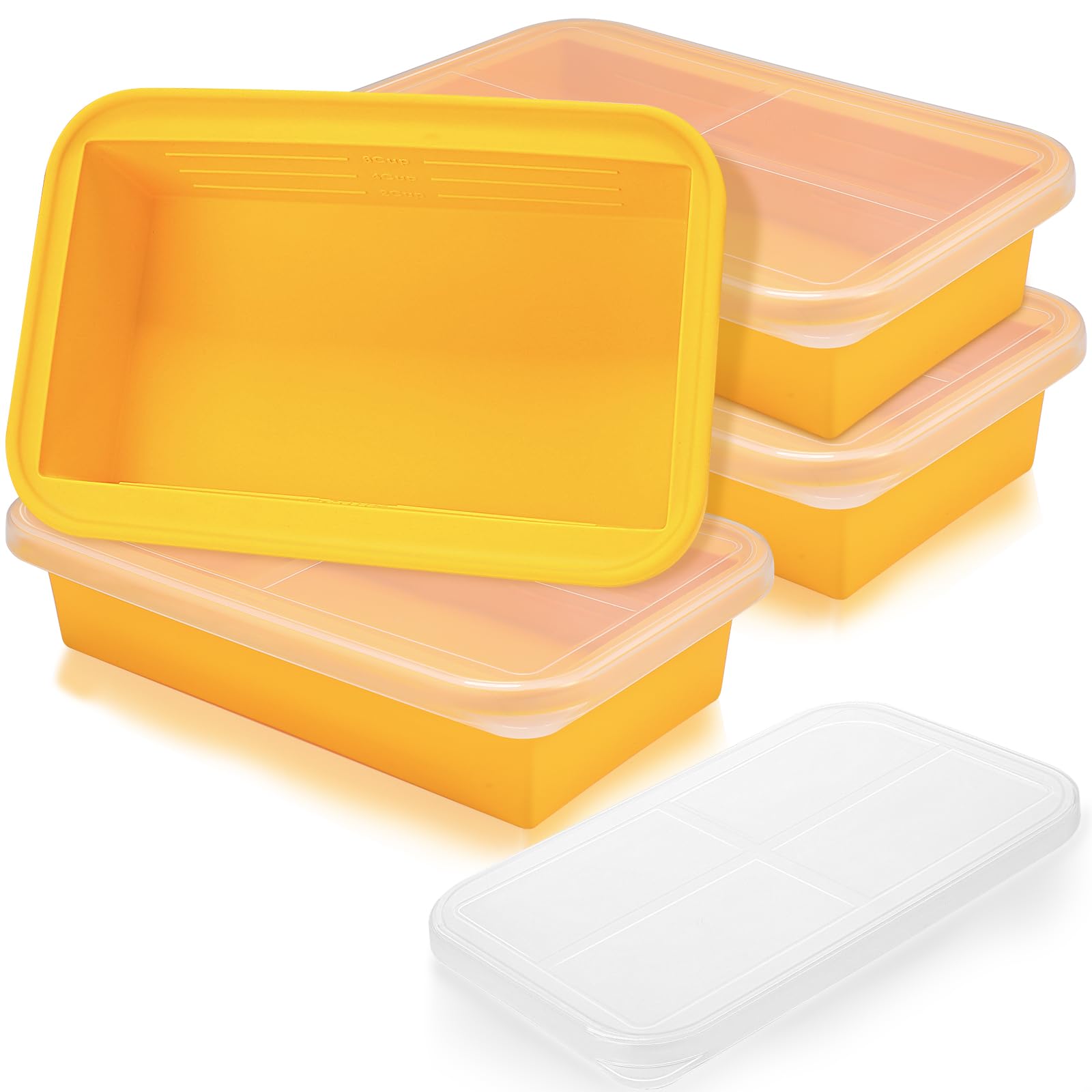 Maxcheck 4 Pack Large Silicone Soup Freezer Containers with Lid 6 Cup Silicone Freezer Trays Reusable Food Storage Freezing Containers For Soup,Pasta Sauce,Leftovers,Meal Prep(Orange)