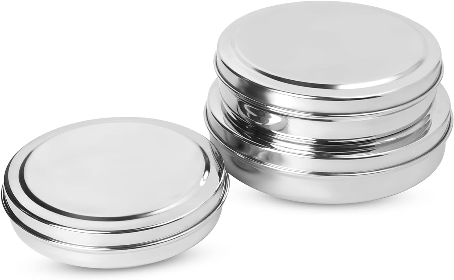 KSJONE Stainless Steel Chocolate Flat Slim and Sleek Canisters/Puri Dabba/Storage Containers Set of 3 Pcs Big Set (11 Oz, 14 Oz, 17 Oz)