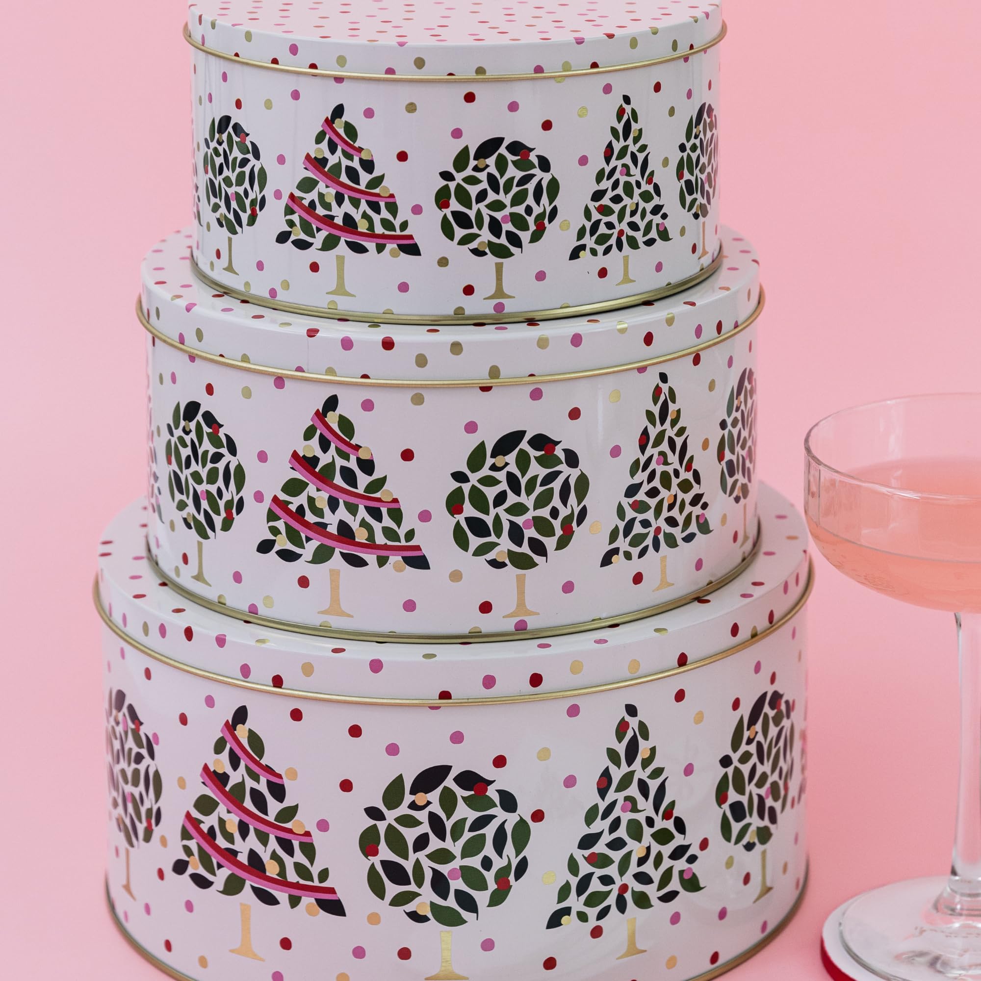 Kate Spade New York Decorative Tins with Lids, 3 Piece Nesting Tins, Small Medium & Large Metal Cookie Tins, Christmas Cookie Containers, Tins for Gift Giving and Storage, Evergreen Confetti Dot