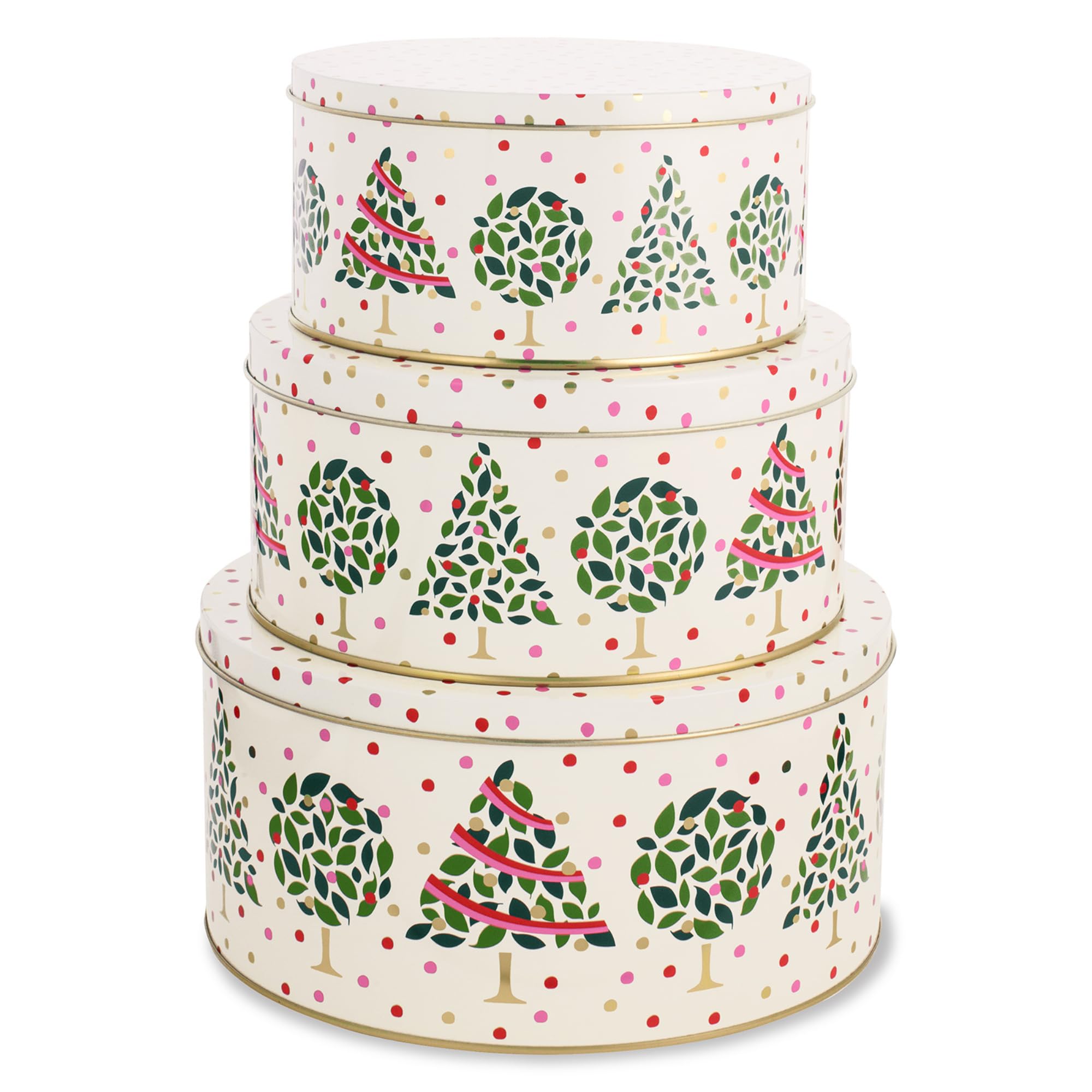 Kate Spade New York Decorative Tins with Lids, 3 Piece Nesting Tins, Small Medium & Large Metal Cookie Tins, Christmas Cookie Containers, Tins for Gift Giving and Storage, Evergreen Confetti Dot