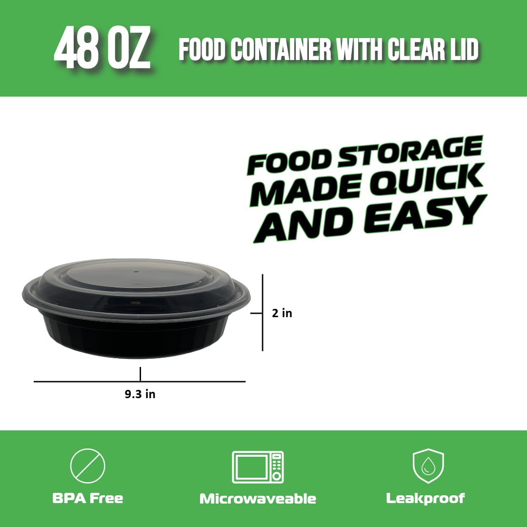 Eco One® 48oz Round BPA-free Container - Leakproof Food Storage Solution with Clear Lid - COMBO, 150 Count - Durable & Eco-Friendly