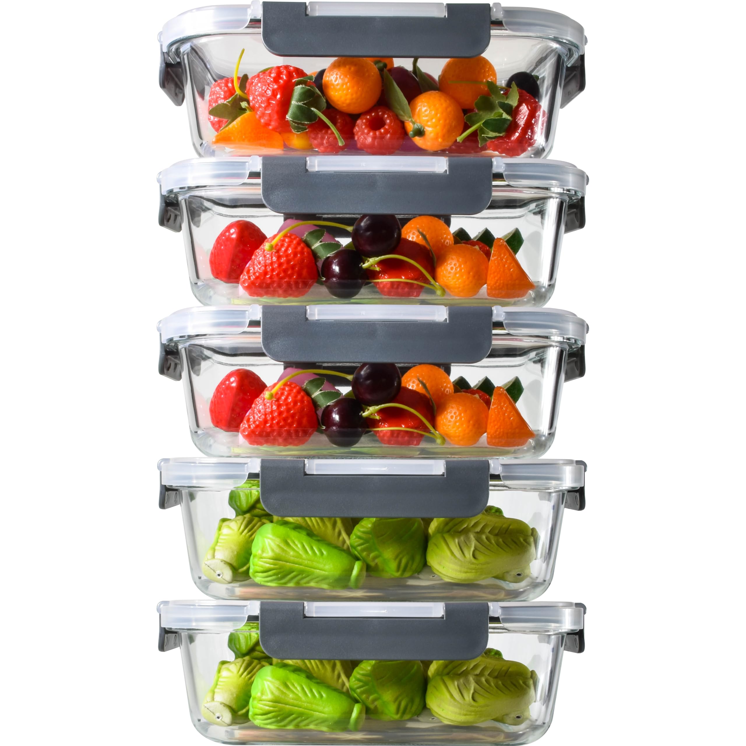 Amaxe Direct 5 Pack 36OZ Kitchen Leak-Proof Glass Food Storage Containers - Thick & Durable Glass Meal Prep Containers - Airtight Easy to Clean Glass Storage Containers with Lids