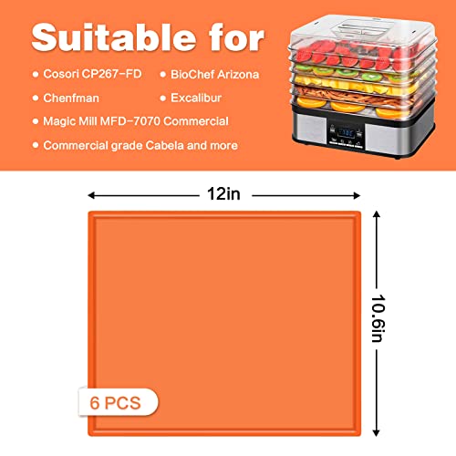 6PCS Silicone Dehydrator Sheets with Edge, Dehydrator Trays with Silicone Pot/Scraper High Temperature Resistance Reusable Silicone Trays Compatible with Cosori CP267-FD for Fruits Herbs Meat Vegetables