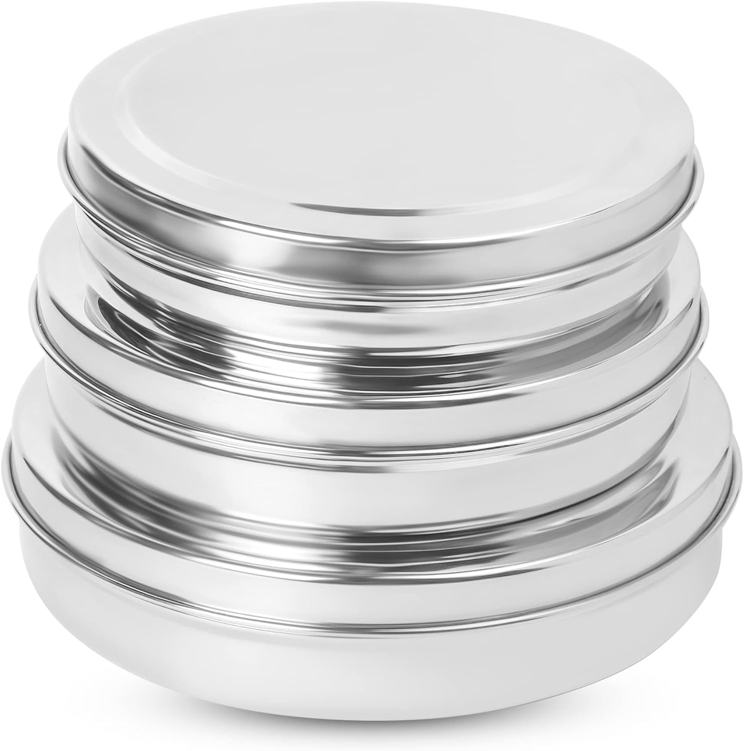 KSJONE Stainless Steel Chocolate Flat Slim and Sleek Canisters/Puri Dabba/Storage Containers Set of 3 Pcs Big Set (11 Oz, 14 Oz, 17 Oz)