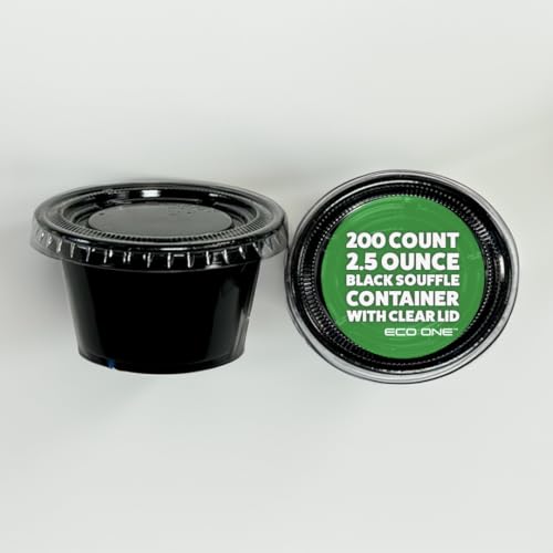 Eco One® 2.5oz Black PET Sauce Cup with Clear Lids - Leak-proof & Eco-friendly Condiment Containers for Takeout and Food Storage, 100 Count
