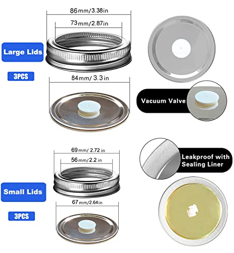 6 PCS Vacuum Jar Lids, Fermentation Lids for Wide Mouth and Regular Mason Jars Used with Jar Sealer Vacuum Sealing Accessory Reusable Stainless Steel Lids with Leak Proof & Airtight Seal Features