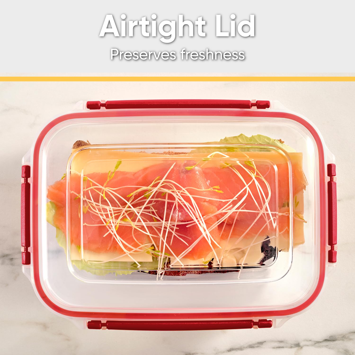 Superio Plastic Food Storage Containers with Airtight Lids, 4 Pack- 48 Oz, BPA Free, Leakproof, Stackable, Microwave, Dishwasher, Freezer Safe, Red