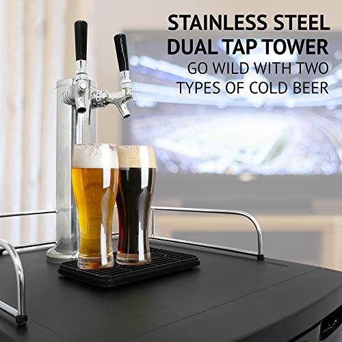 Ivation Full Size Kegerator | Dual Tap Draft Beer Dispenser & Universal Beverage Cooler | Mounted CO2 Cylinder, Temperature Control, Drip Tray & Rail | Fits 1/2 Keg, 1/4 Pony Keg, (2) 1/6 Kegs (Black)