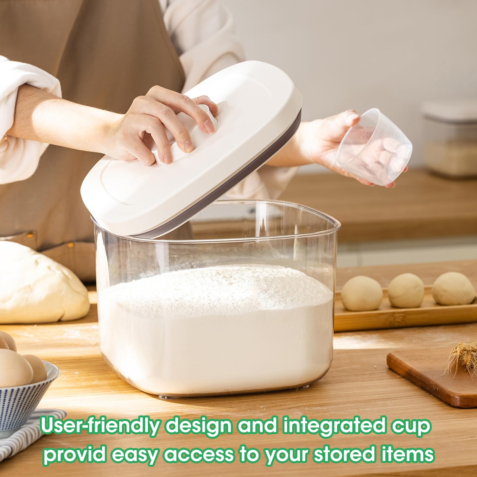 TBMax Flour Storage Container -10 Lbs / 5.28 Qt Rice Container with Pop Up Lid & Measuring Scoop for Flour, Cereal, Dry Food Storage and Kitchen Pantry Organization