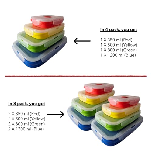 4-Pack Collapsible Food Storage Containers with Lids (Mixed Sizes): Perfect for meal prep, microwave, freezer, and dishwasher safe. Plus, BPA-free and feature snap-top lids for easy sealing.