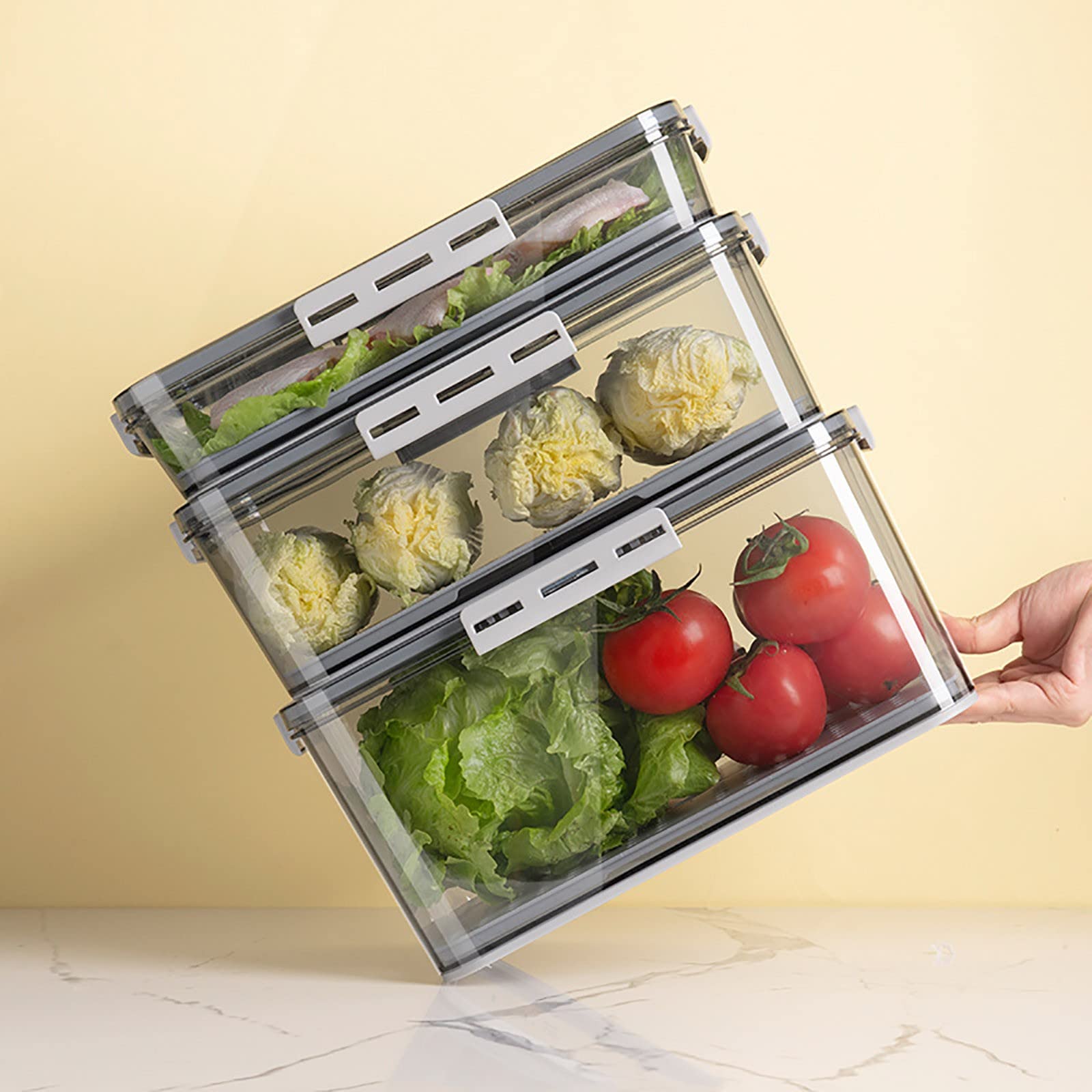 Food Storage Containers with Handles and Lids BPA Free Plastic Airtight Kitchen Home Pantry with Time Recording Organizer for Food Drinks Fruit Vegetable Meal Salad Sandwich Leak Proof