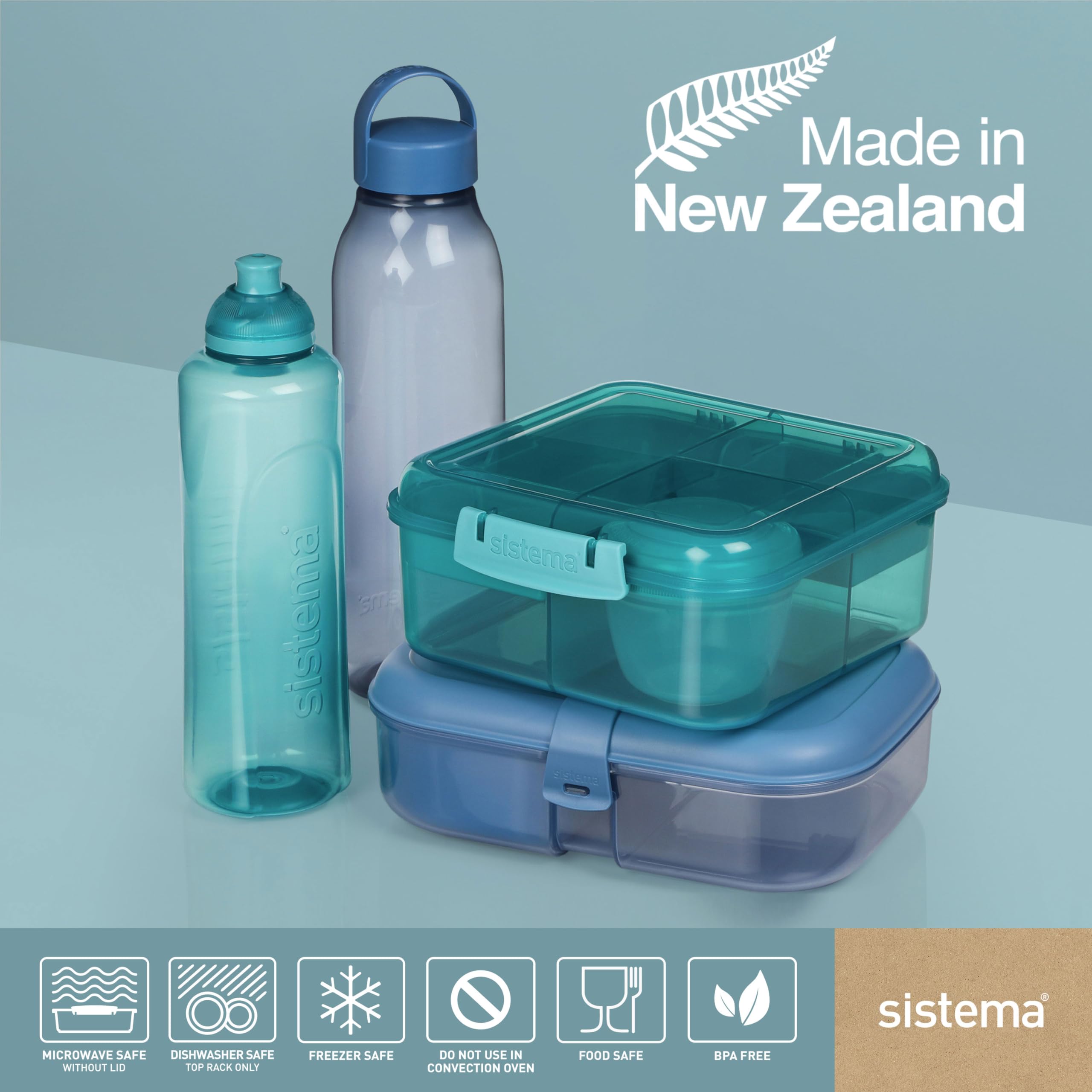 Sistema Ocean Bound Plastic Bento Box | Lunch Box with Yoghurt/Fruit Pot | 1.25 L Square | BPA-Free Made Using Recycled Plastic | Assorted Colours (Varies by Pack)