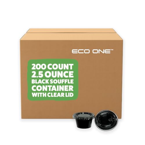 Eco One® 2.5oz Black PET Sauce Cup with Clear Lids - Leak-proof & Eco-friendly Condiment Containers for Takeout and Food Storage, 100 Count