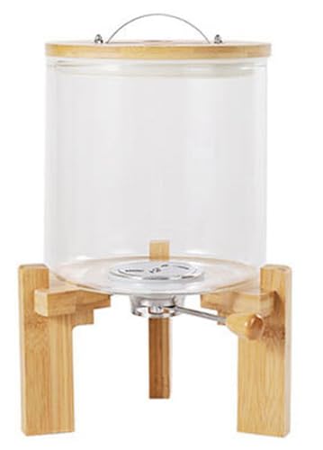 LOVEJO Rice Dispenser Airtight Glass Container with Bamboo Lid, Large Food Storage with Lids for Rice Grains Beans, Sugar Flour Container 20 lbs, Kitchen Countertop Cereal Cup Organizer 5L