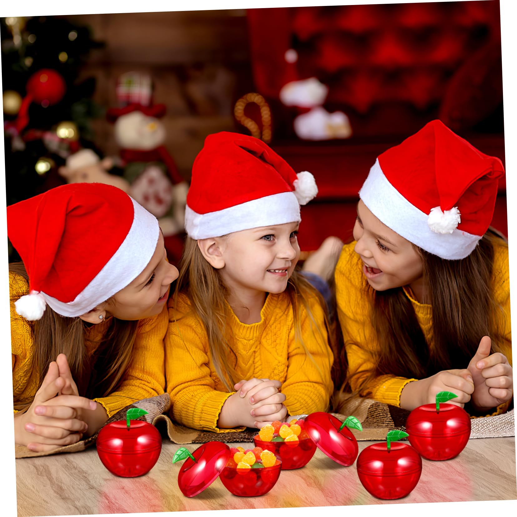 MAGICLULU 12 Pcs Fillable Red Apple Container Food Grade Plastic Apple Shape Christmas Container Chocolate Container for Xmas
