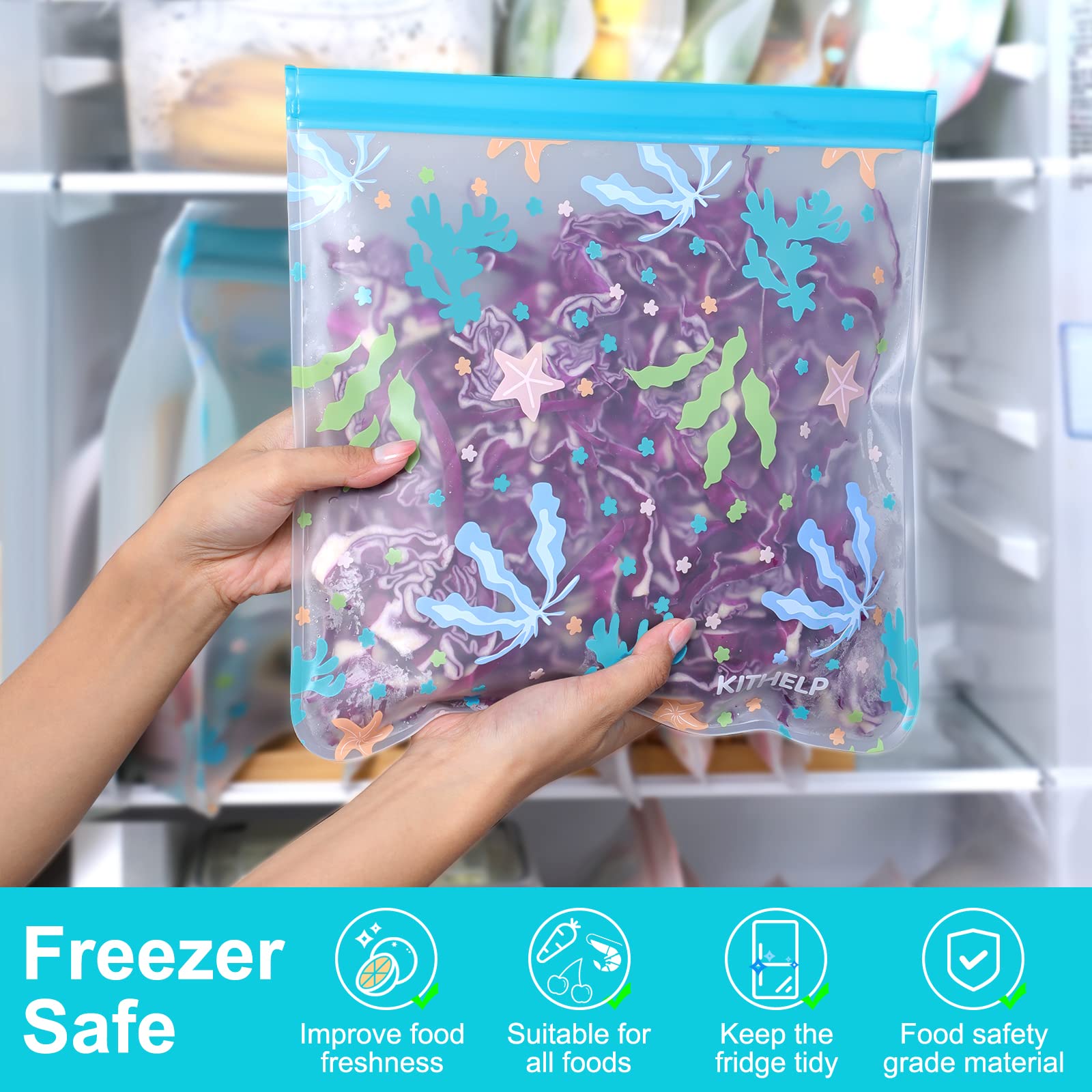 KITHELP 18 Pack Reusable Food Storage Bag, Reusable Freezer Gallon Bags BPA FREE Reusable Snack Bags Leakproof Sandwich Bags for Home Kitchen Organization and Storage Containers