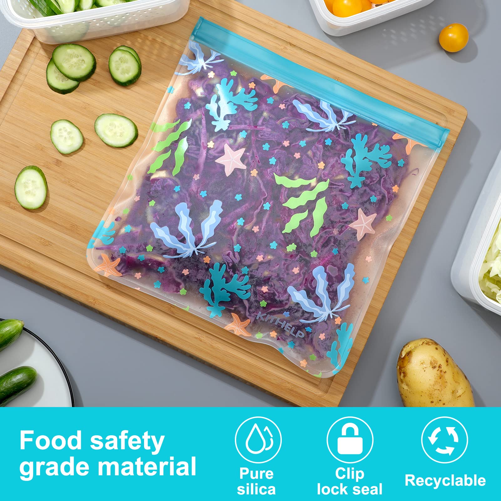 KITHELP 18 Pack Reusable Food Storage Bag, Reusable Freezer Gallon Bags BPA FREE Reusable Snack Bags Leakproof Sandwich Bags for Home Kitchen Organization and Storage Containers