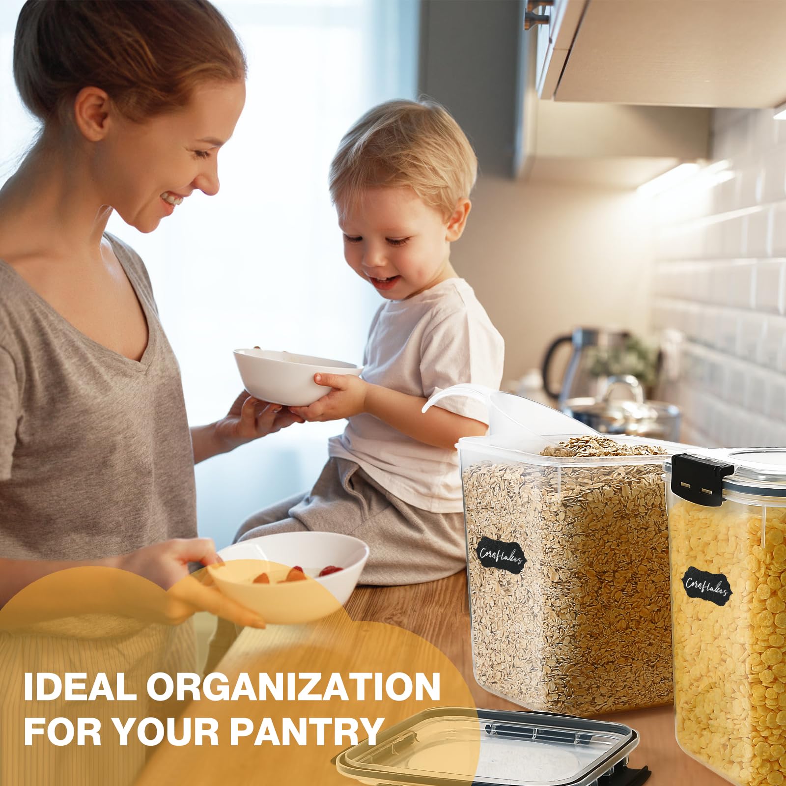 YASHE Large Food Storage Containers with Lids (5.3L/179oz, 4Pack), BPA-Free Airtight Plastic Food Containers, Flour, Sugar, Rice Canisters for Kitchen & Pantry Organization