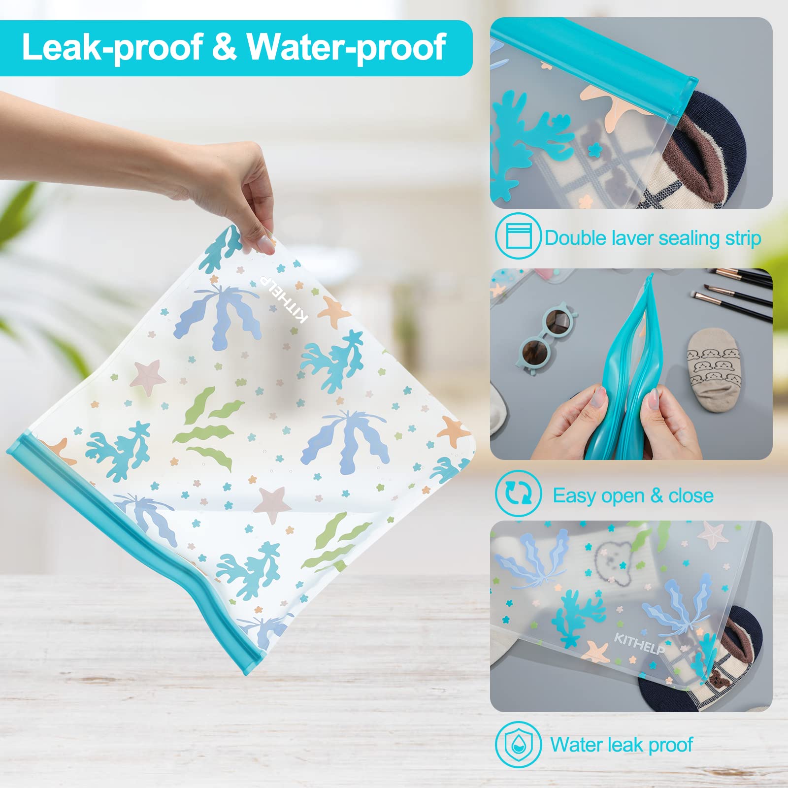 KITHELP 18 Pack Reusable Food Storage Bag, Reusable Freezer Gallon Bags BPA FREE Reusable Snack Bags Leakproof Sandwich Bags for Home Kitchen Organization and Storage Containers