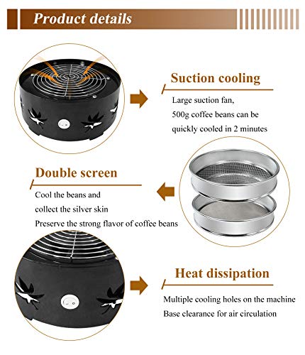 JIAWANSHUN 1.1lb Coffee Bean Cooler Electric Coffee Beans Cooling Machine No Chaff for Home Coffee Use (110V, black)