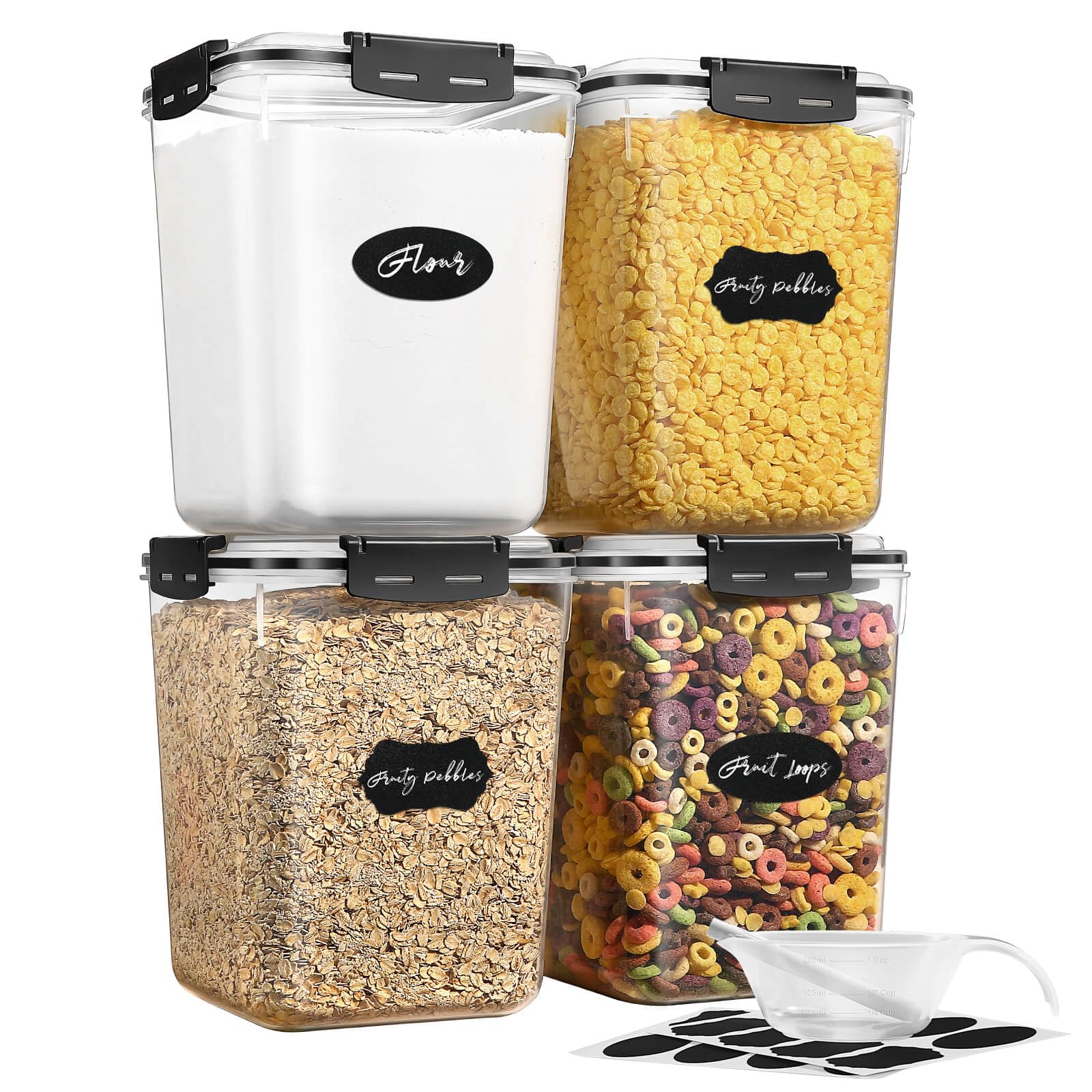 YASHE Large Food Storage Containers with Lids (5.3L/179oz, 4Pack), BPA-Free Airtight Plastic Food Containers, Flour, Sugar, Rice Canisters for Kitchen & Pantry Organization