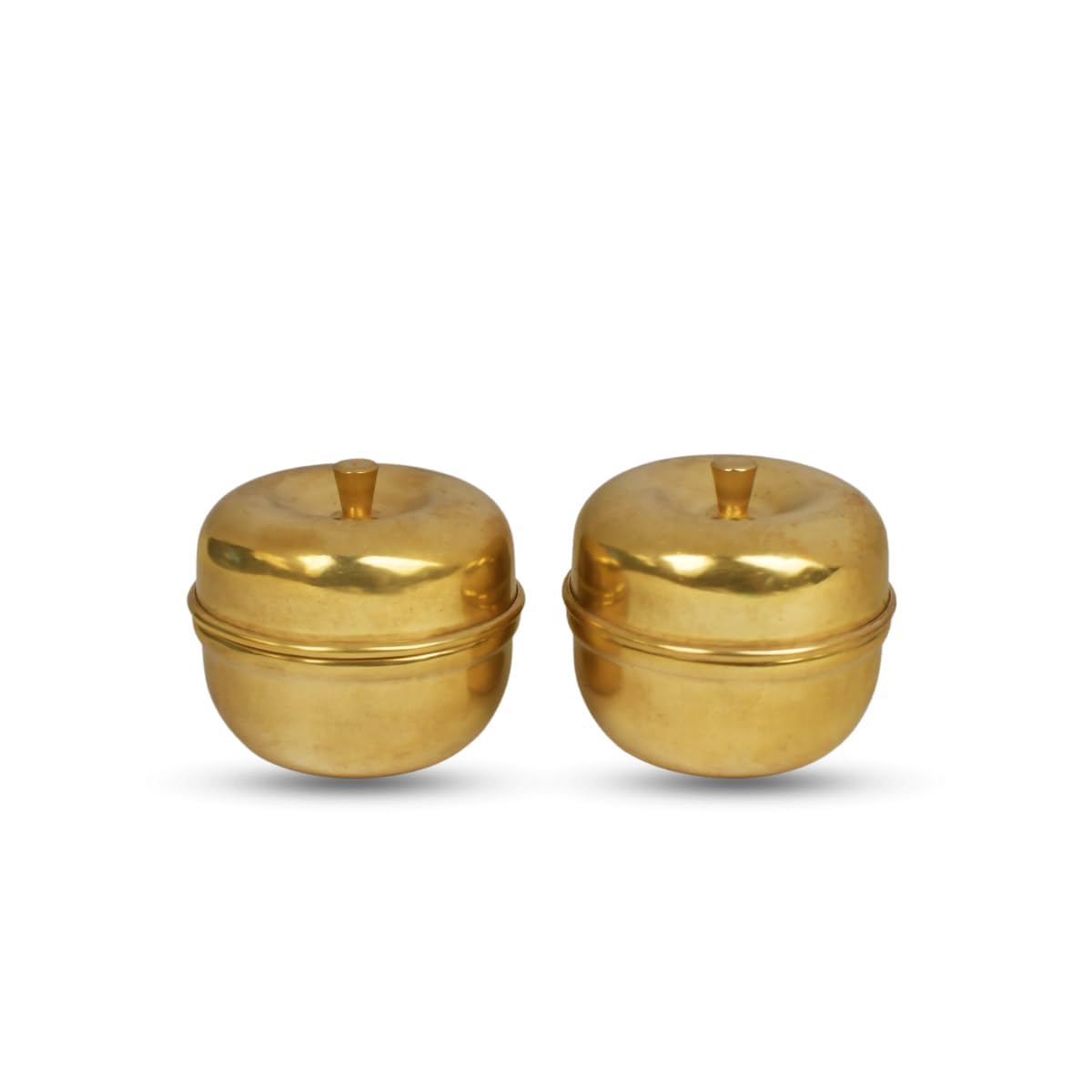 RUDRA CENTRE Brass Apple Design Haldi Kumkum Container (Dibbi) - Set of 2