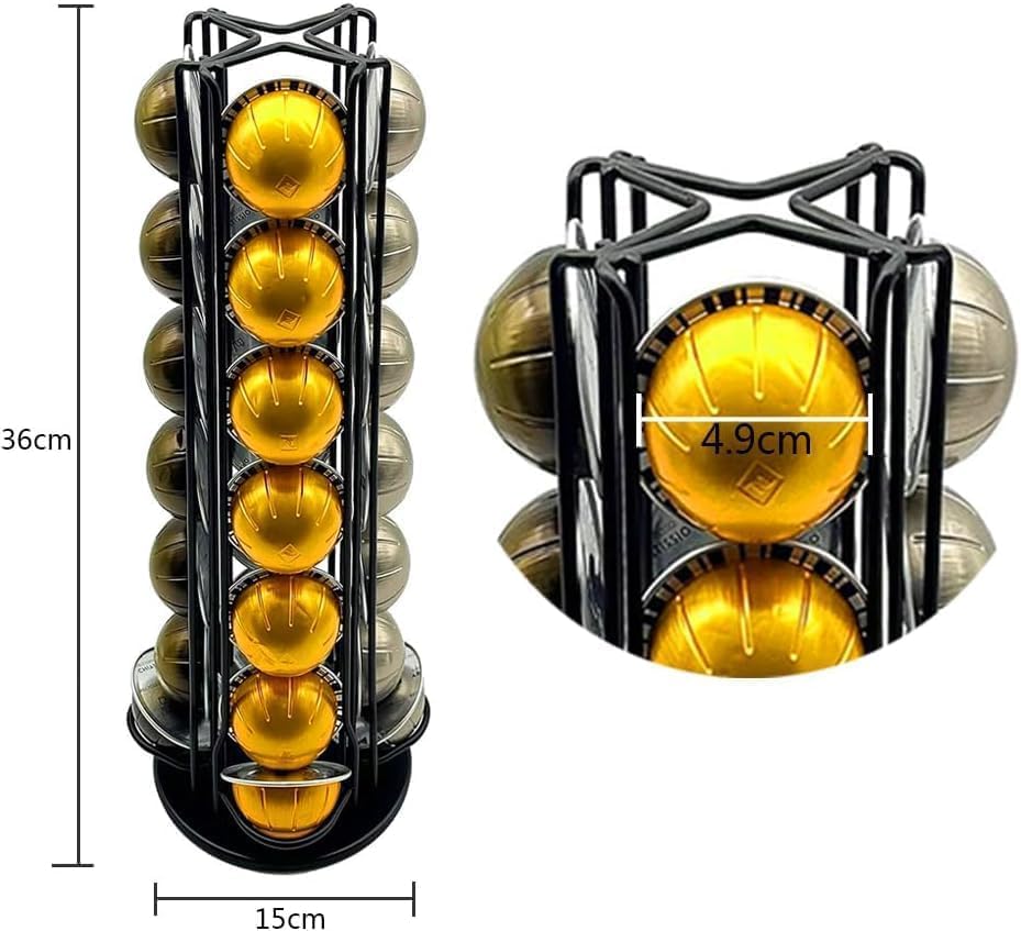 Miuly Coffee Capsule Holder For Nespresso Vertuoline, Coffee Capsule Stands Rotating Pod Rack holds 28 Nespresso Vertuo Pods, Black