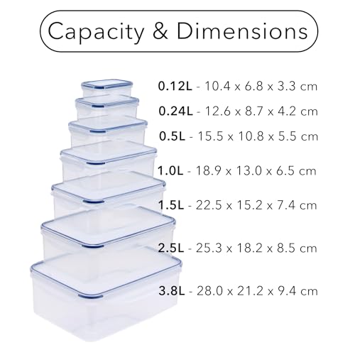 Maturi Food Storage Containers Set of 7 with Airtight Lids, BPA Free, 0.12L-3.8L