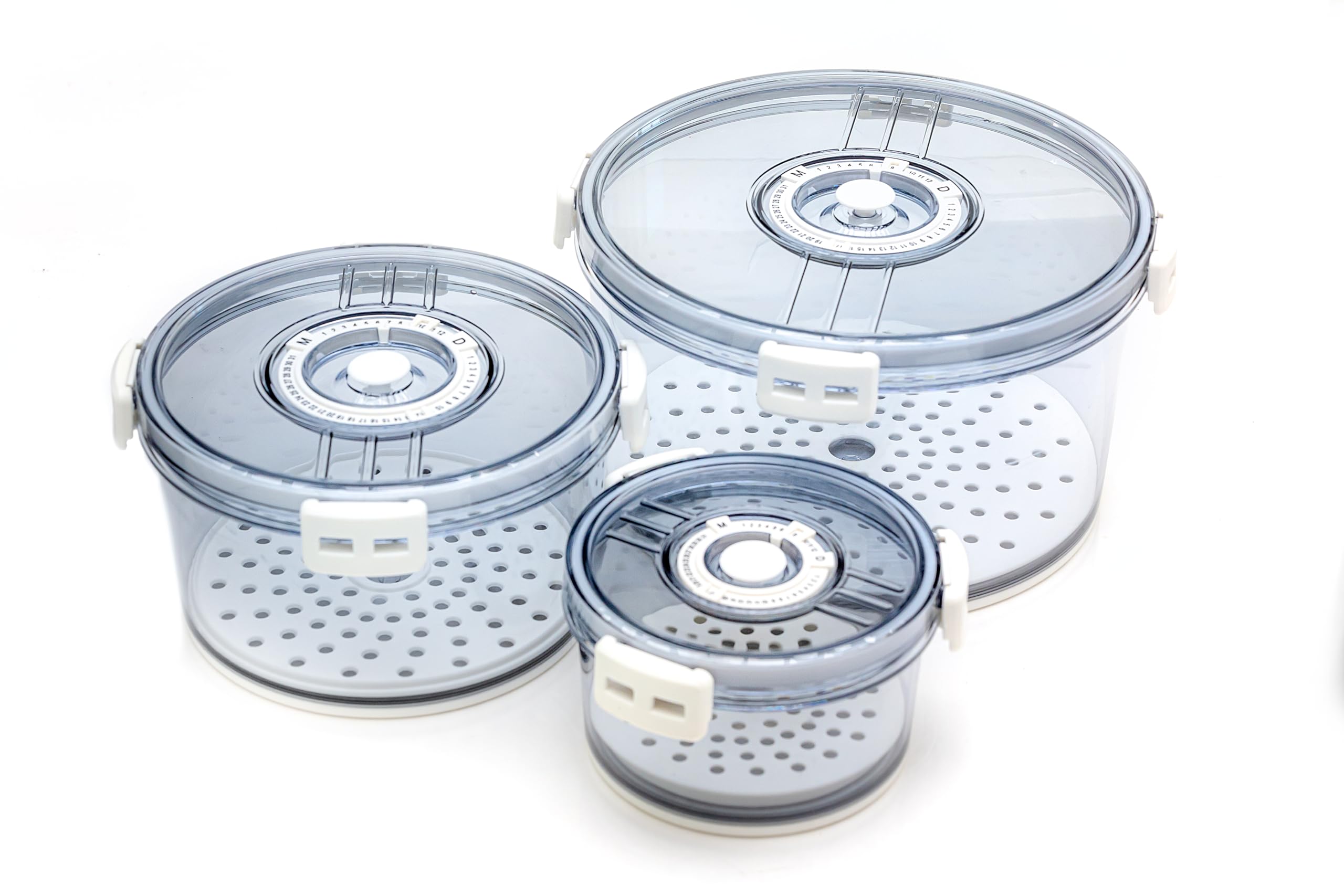NEBQUINETTI Lettuce Keeper for Refrigerator with Lids 3-Piece Set Date Chronograph Airtight BPA-Free Removable Drain Tray and Air Vents