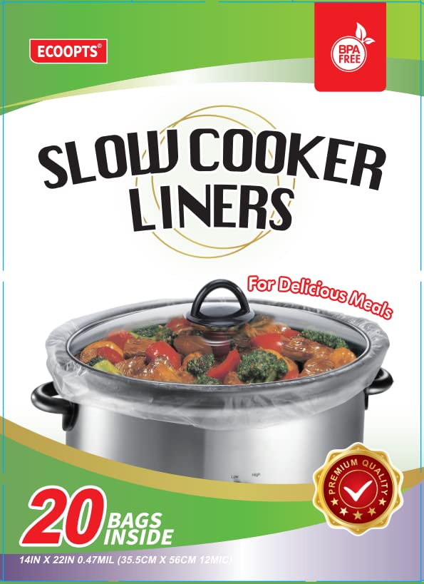 20 Count Disposable Slow Cooker Liners and Cooking Bags | Extra Large Size Fits 6 - 10QT Pot, 14"x 22" | Suitable for Oval & Round Pot, BPA Free (1 Pack)